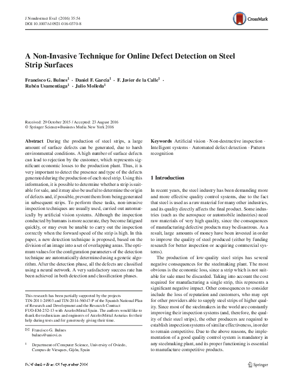 (PDF) A Non-Invasive Technique for Online Defect Detection on Steel ...