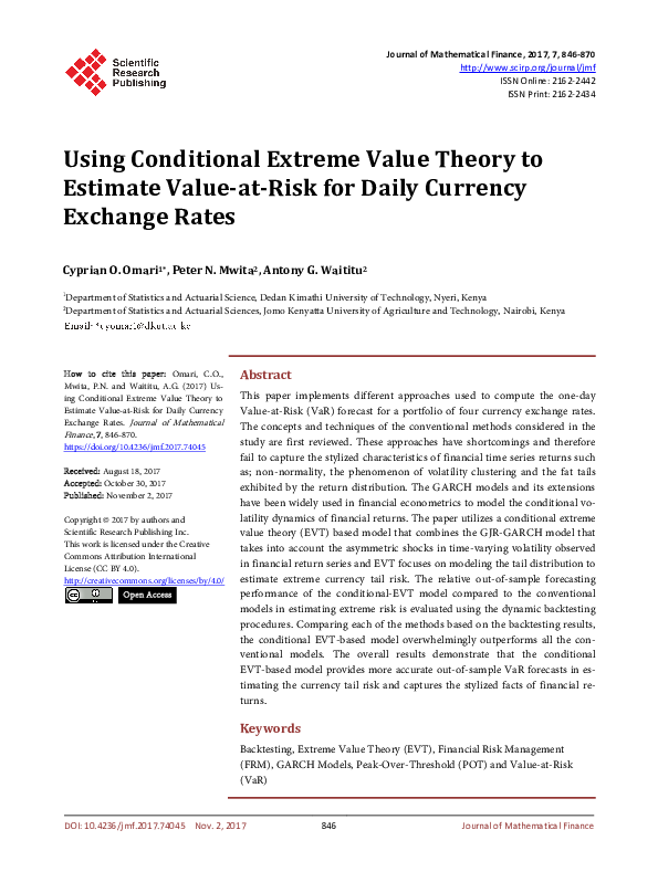 (PDF) Using Conditional Extreme Value Theory to Estimate Value-at-Risk for Daily Currency ...