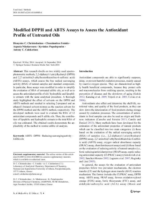 (PDF) Modified DPPH and ABTS Assays to Assess the Antioxidant Profile ...