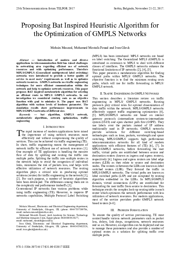 Pdf Proposing Bat Inspired Heuristic Algorithm For The Optimization Of Gmpls Networks