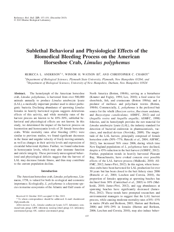 (PDF) Sublethal behavioral and physiological effects of the biomedical ...