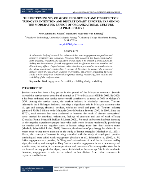 (PDF) The Determinants Of Work Engagement And Its Effect On Turnover Intention And Discretionary ...