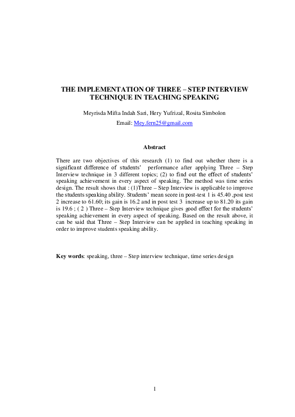 (PDF) The Implementation of Three - Step Interview Technique in ...