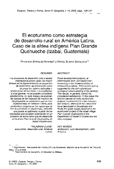 (PDF) El ecoturismo como estrategia de desarrollo rural en América ...