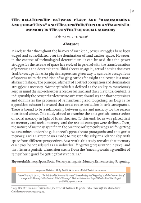 (PDF) The Relationship Between Place and “Remembering and Forgetting” and the Construction of ...