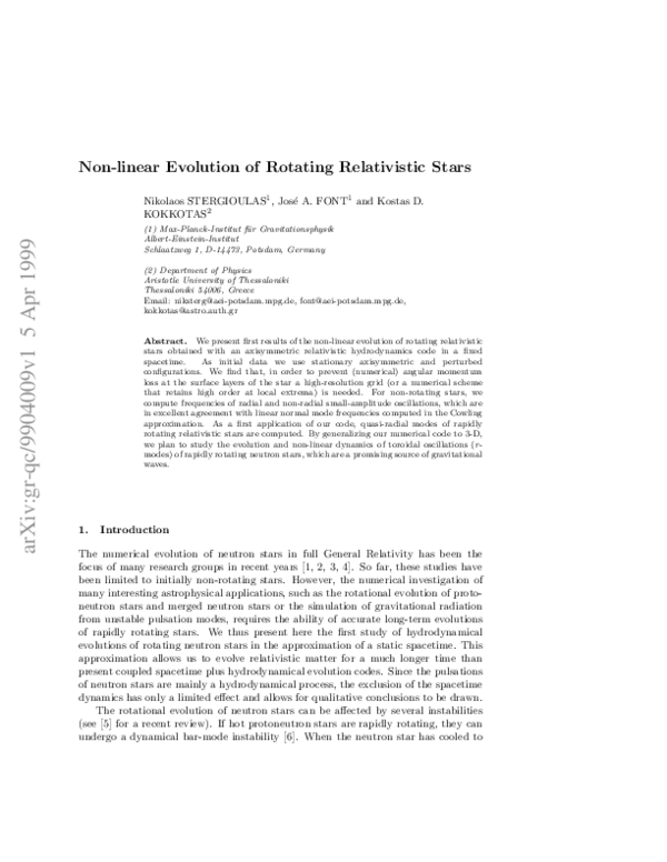 Pdf Non Linear Evolution Of Rotating Relativistic Stars
