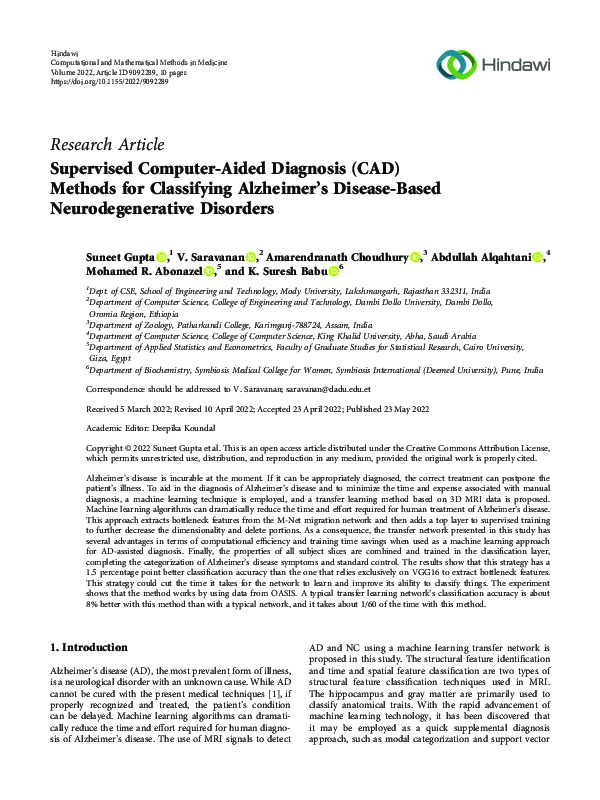 (PDF) Supervised Computer-Aided Diagnosis (CAD) Methods for Classifying ...