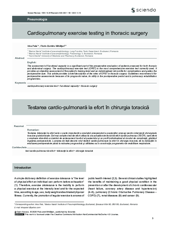 (PDF) Cardiopulmonary exercise testing in thoracic surgery