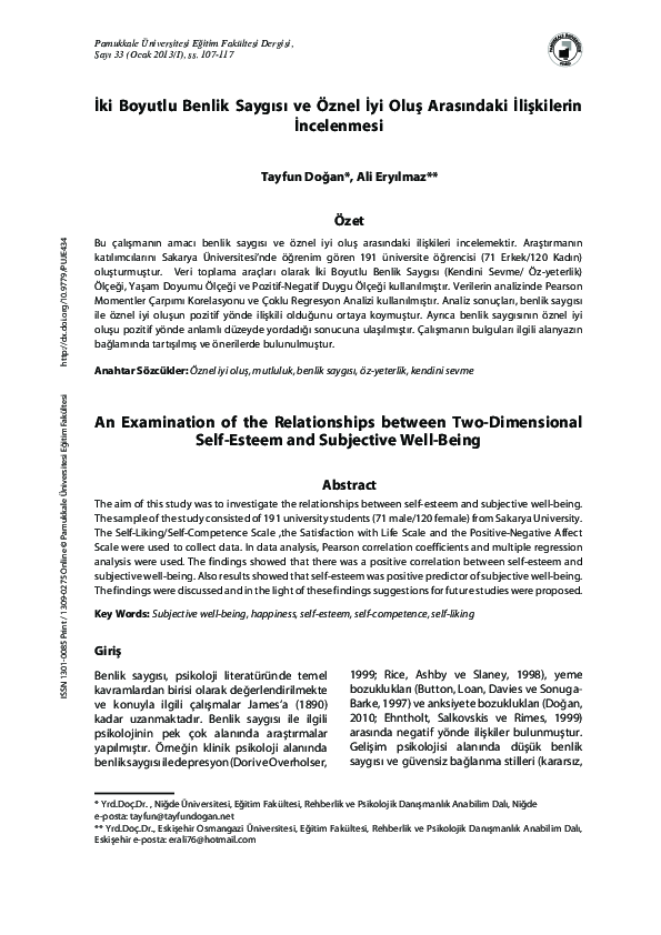 Pdf An Examination Of The Relationships Between Self Esteem And