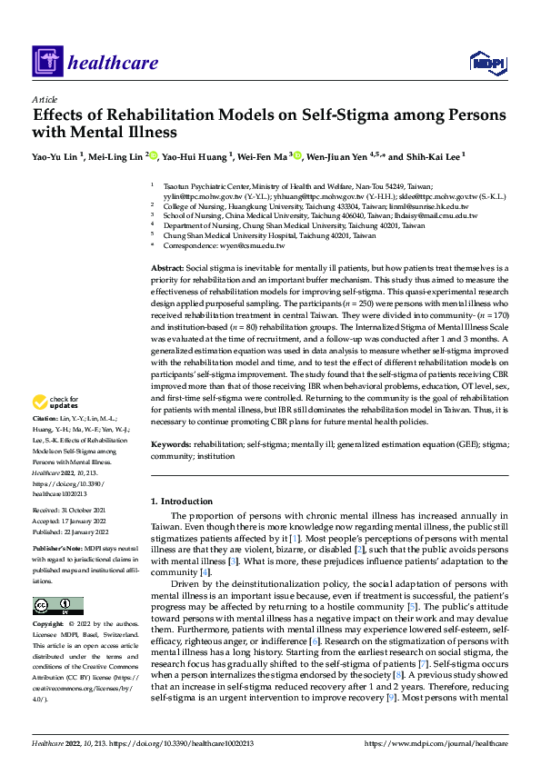 (PDF) Effects of Rehabilitation Models on Self-Stigma among Persons with Mental Illness