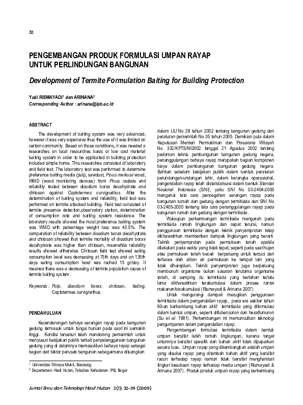 (PDF) Pengembangan Produk Formulasi Umpan Rayap Untuk Perlindungan Bangunan