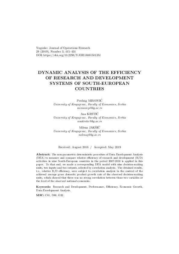 (PDF) Dynamic analysis of the efficiency of research and development ...