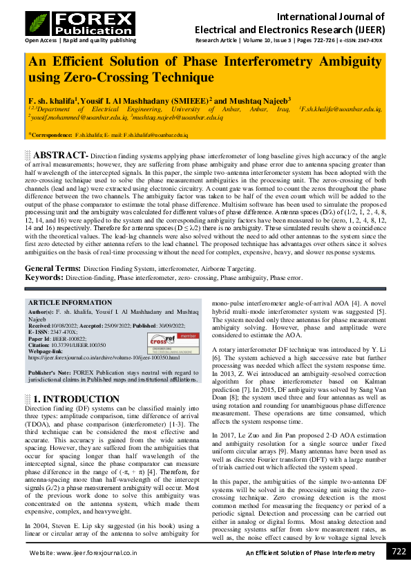 (PDF) An Efficient Solution of Phase Interferometry Ambiguity using Zero-Crossing Technique