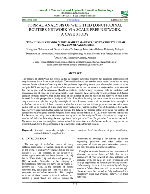 (PDF) Formal Analysis of Weighted Longitudinal Routers Network via Scale-Free Network. A Case Study