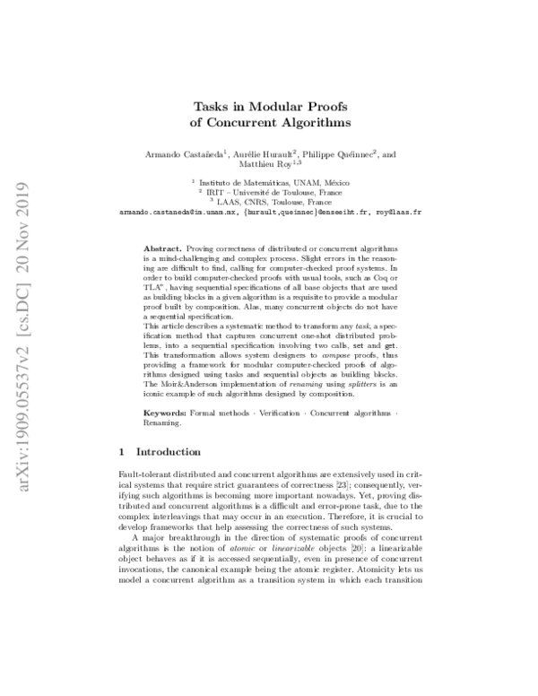 Pdf Tasks In Modular Proofs Of Concurrent Algorithms
