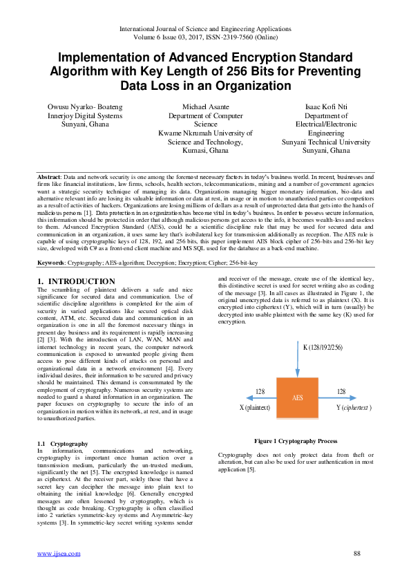 (PDF) Implementation of Advanced Encryption Standard Algorithm with Key Length of 256 Bits for ...