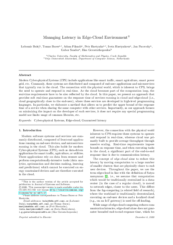 Pdf Managing Latency In Edge Cloud Environment Jan Pacovský