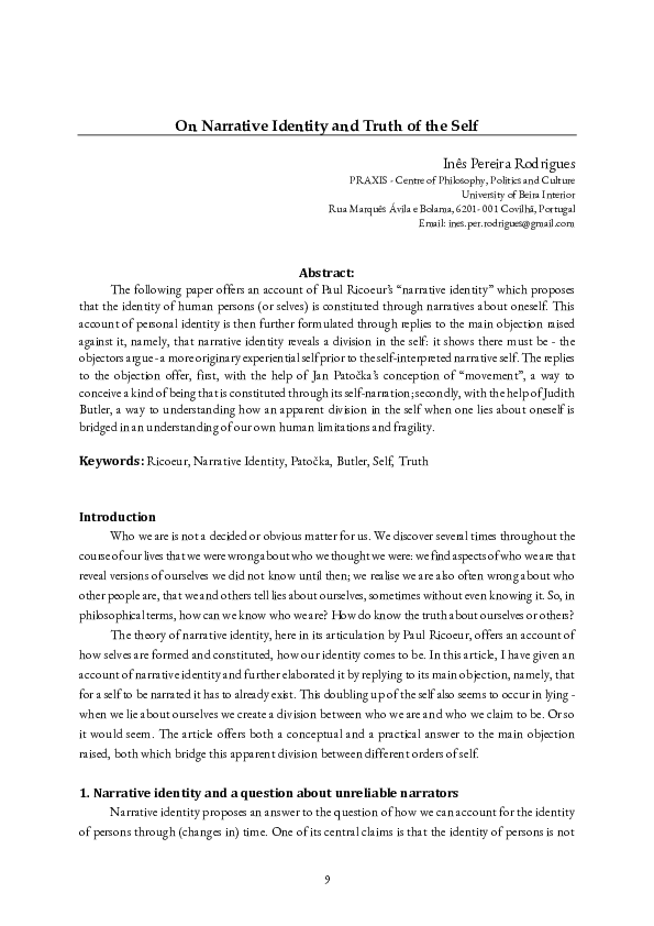 (PDF) On Narrative Identity and Truth of the Self