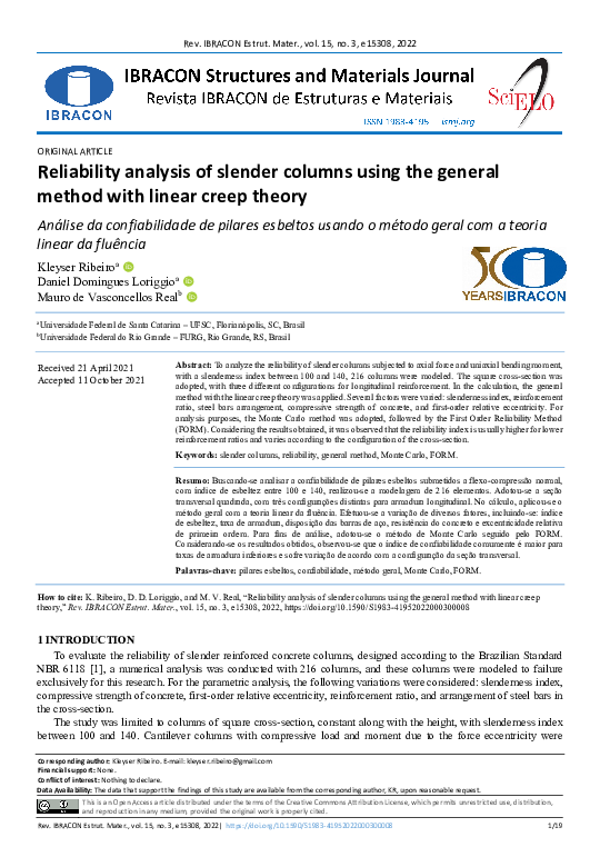 (PDF) Reliability analysis of slender columns using the general method with linear creep theory