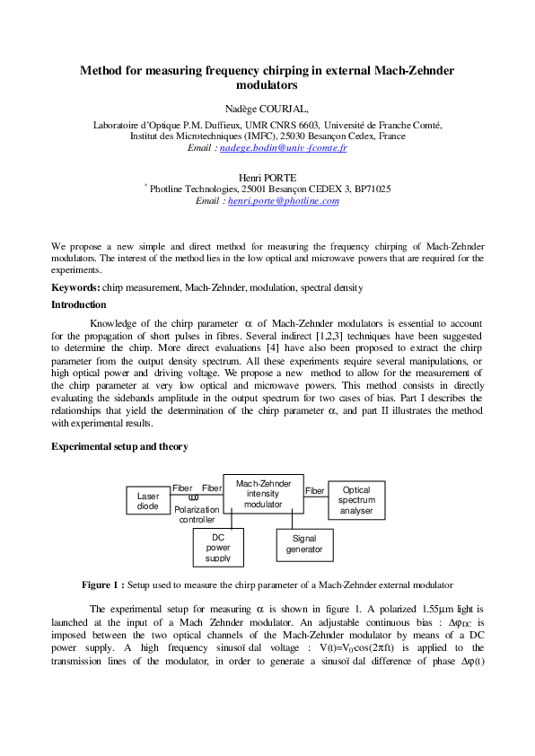 (PDF) Method for measuring frequency chirping in external Mach-Zehnder ...
