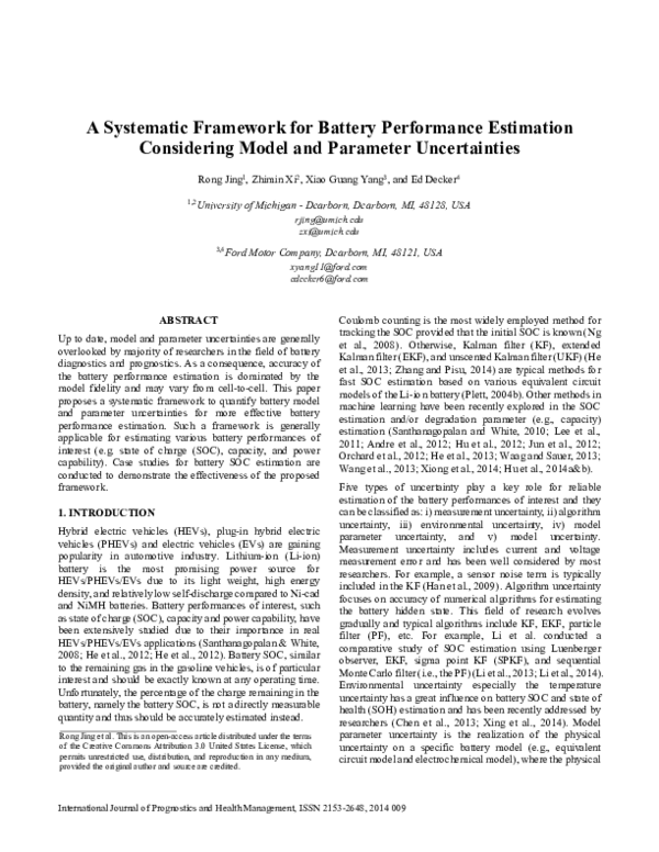 Pdf A Systematic Framework For Battery Performance Estimation