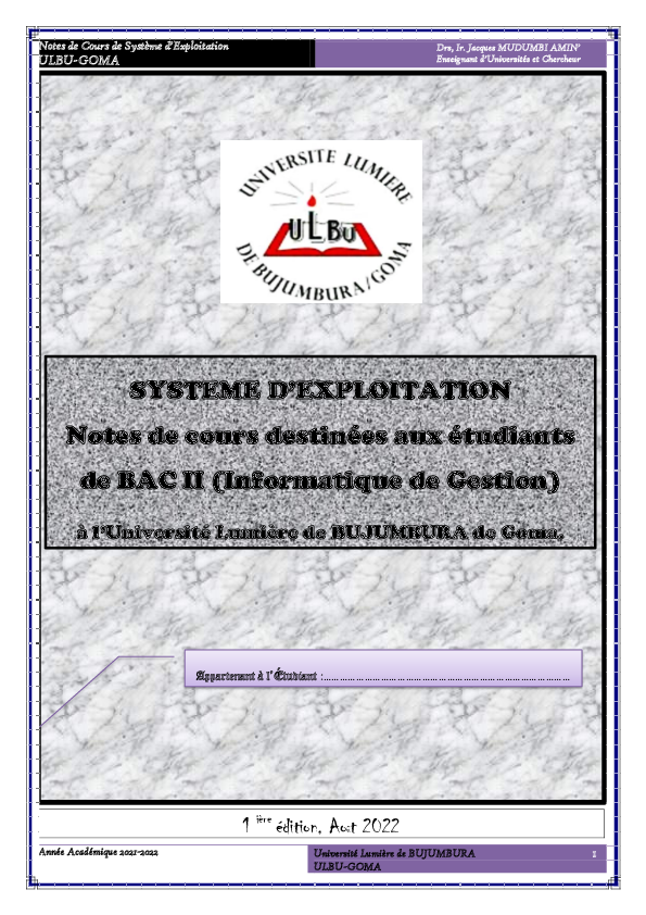 (PDF) Cours de Système d'Exploitation, Licende II by Drs. Ir. Jacques ...