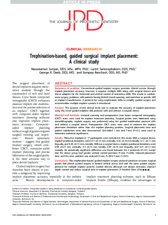 (PDF) Trephination-based, guided surgical implant placement: A clinical ...