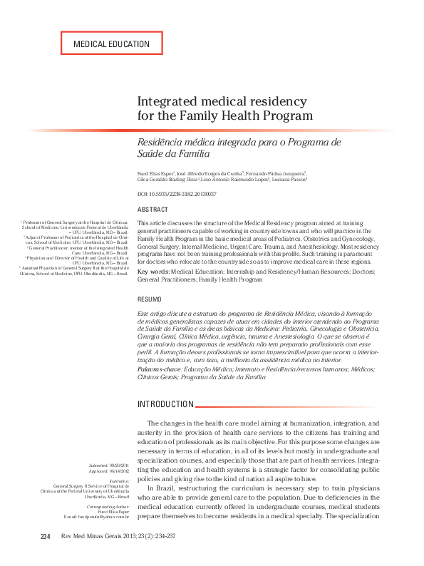 (PDF) Integrated Medical Residency for the Family Health Program