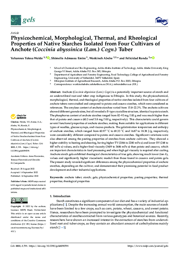 (PDF) Physicochemical, Morphological, Thermal, and Rheological Properties of Native Starches ...