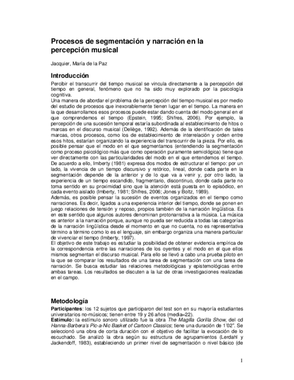 (PDF) Procesos de segmentación y narración en la percepción musical