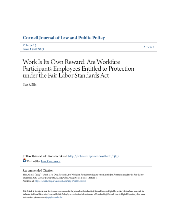 (PDF) Work Is Its Own Reward: Are Workfare Participants Employees ...