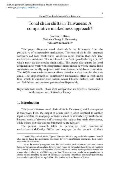 (PDF) Tonal chain shifts in Taiwanese: a comparative markedness approach