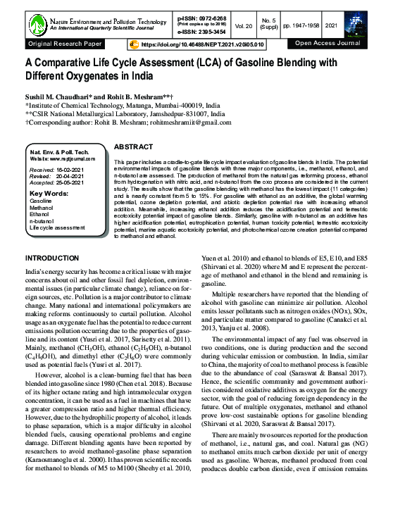 (PDF) A Comparative Life Cycle Assessment (LCA) of Gasoline Blending ...