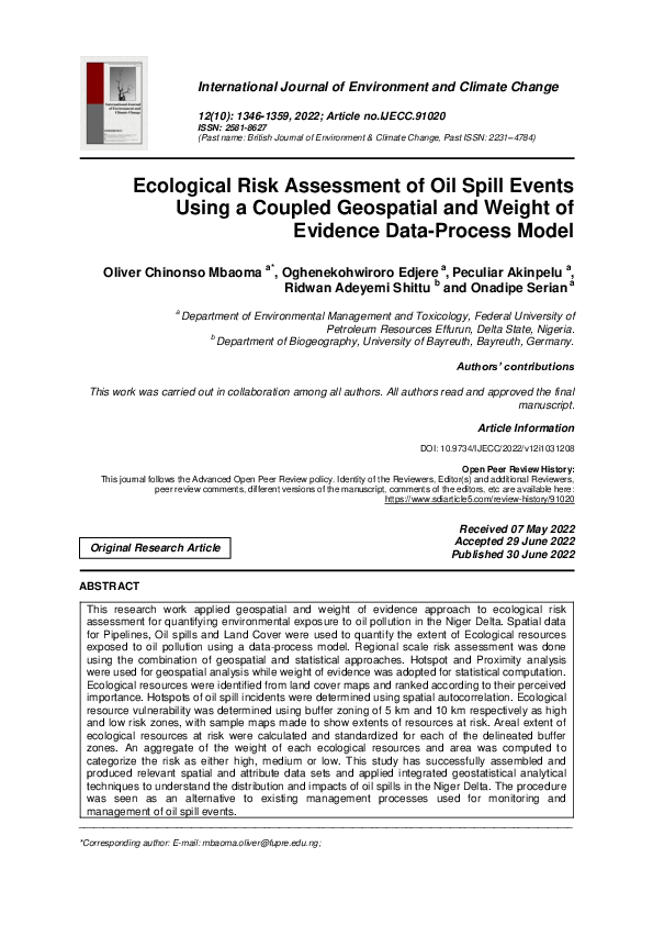 (PDF) Ecological Risk Assessment of Oil Spill Events Using a Coupled ...