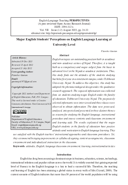 (PDF) Major English Students' Perceptions on English Language Learning ...