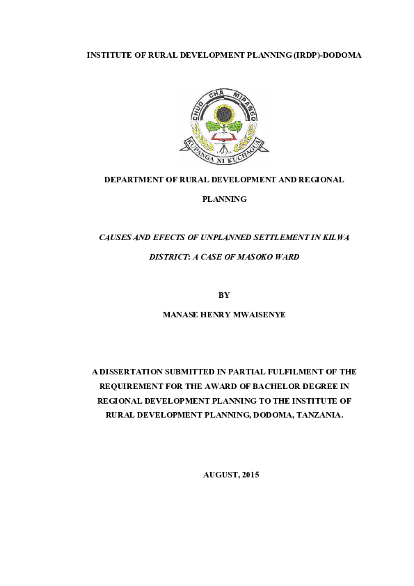 (DOC) DISSERTATION REPORT THE FULL WORK | manase mwaisenye - Academia.edu