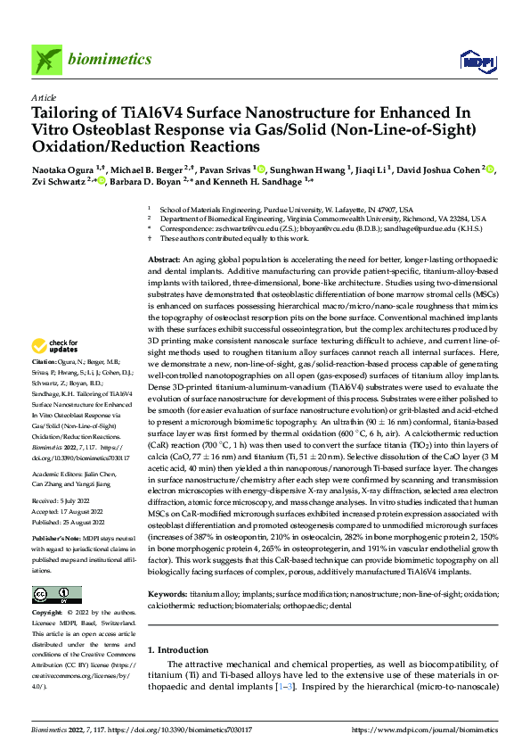 (PDF) Tailoring of TiAl6V4 Surface Nanostructure for Enhanced In Vitro Osteoblast Response via ...