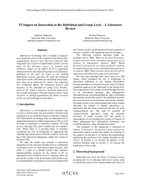 (PDF) IT Impact on Innovation at the Individual and Group Level – A ...