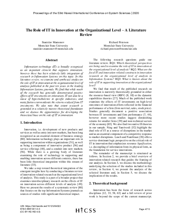 (PDF) The Role of IT in Innovation at the Organizational Level – A ...