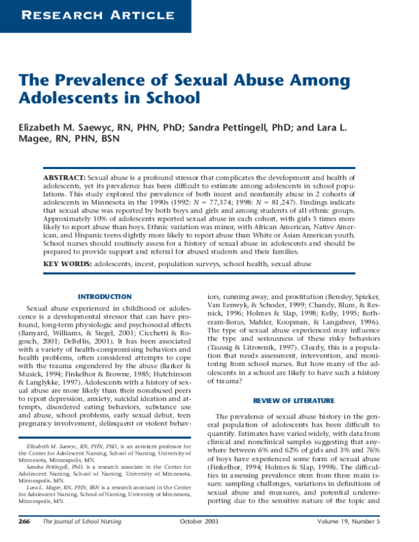 (PDF) The Prevalence of Sexual Abuse Among Adolescents in School