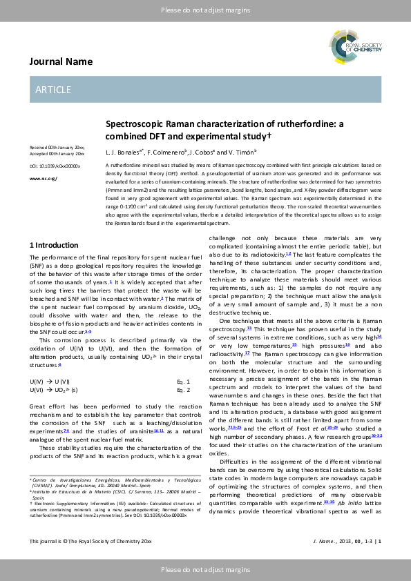 (PDF) Spectroscopic Raman characterization of rutherfordine: a combined ...