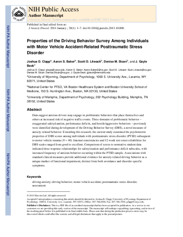 (PDF) Properties of the Driving Behavior Survey among individuals with ...
