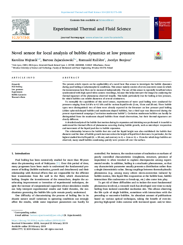 Pdf Novel Sensor For Local Analysis Of Bubble Dynamics At Low Pressure
