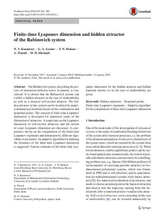 (PDF) Finite-time Lyapunov dimension and hidden attractor of the ...