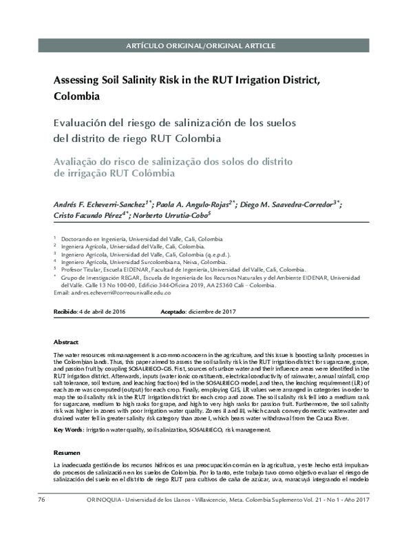 (PDF) Assessing Soil Salinity Risk in the RUT Irrigation District, Colombia