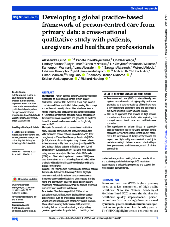 (PDF) Developing a global practice-based framework of person-centred ...