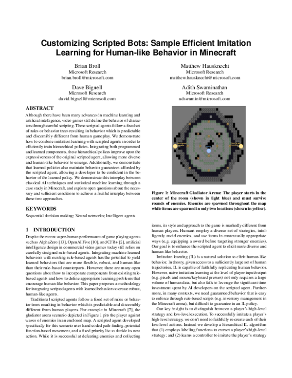 (PDF) Customizing Scripted Bots: Sample Efficient Imitation Learning ...