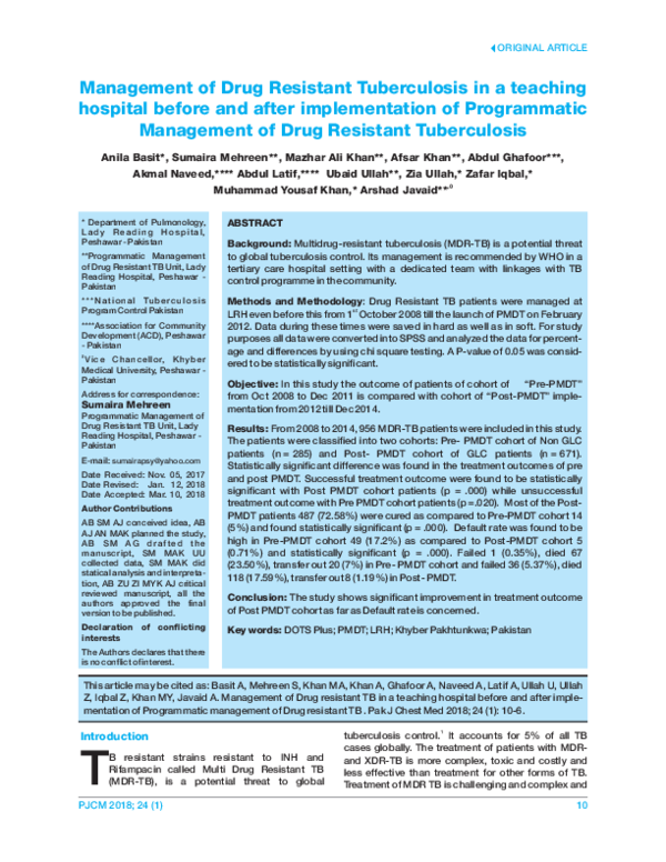 (PDF) Management of Drug Resistant Tuberculosis in a teaching hospital ...
