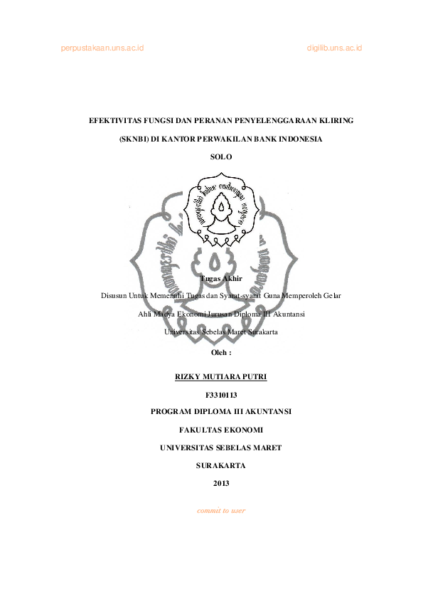 (PDF) Efektivitas Fungsi Dan Peranan Penyelenggaraan Kliring (Sknbi) DI ...