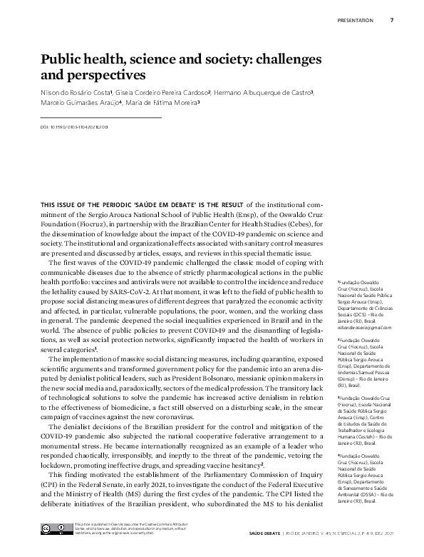 (PDF) Public health, science and society: challenges and perspectives ...